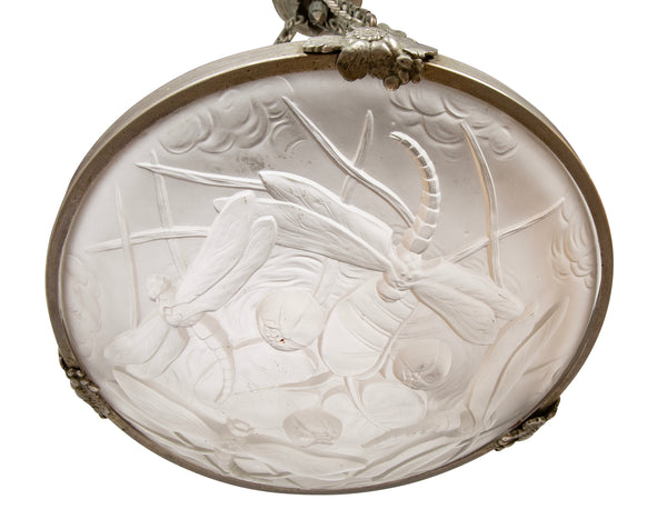 A French Frosted Glass Disc with Dragonfly Motif as Hanging Light ...