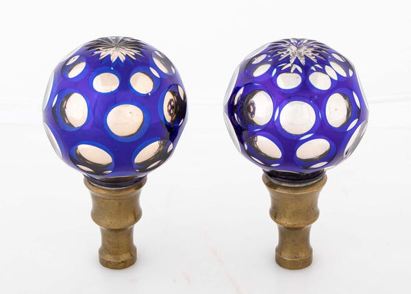 Pair of Blown Cobalt Blue Glass & Mercury Globe Newel Post Finials ...