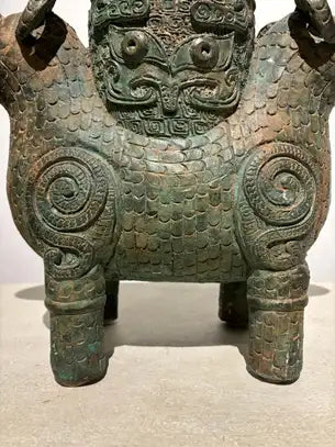 Archaistic Shang Style Verdigris Bronze 'Double-Ram' Vessel, Zun Circa ...